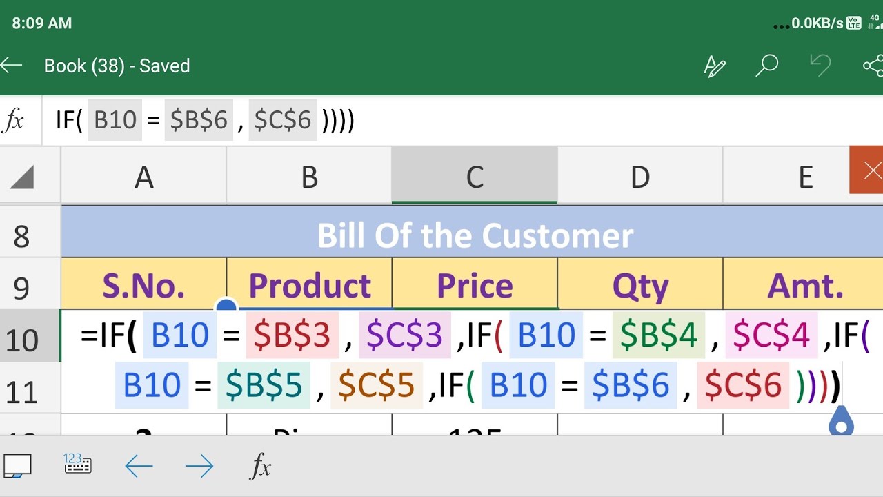 How To Make Bill Of The Customer In Restaurant In Mobile Ms Excel Sct 📲