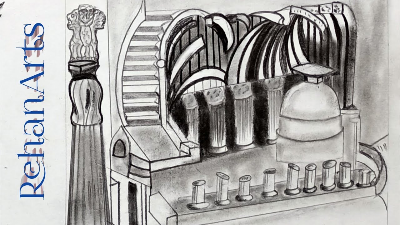 Children's day drawing easy step || Cross section of chaitya hall of ...