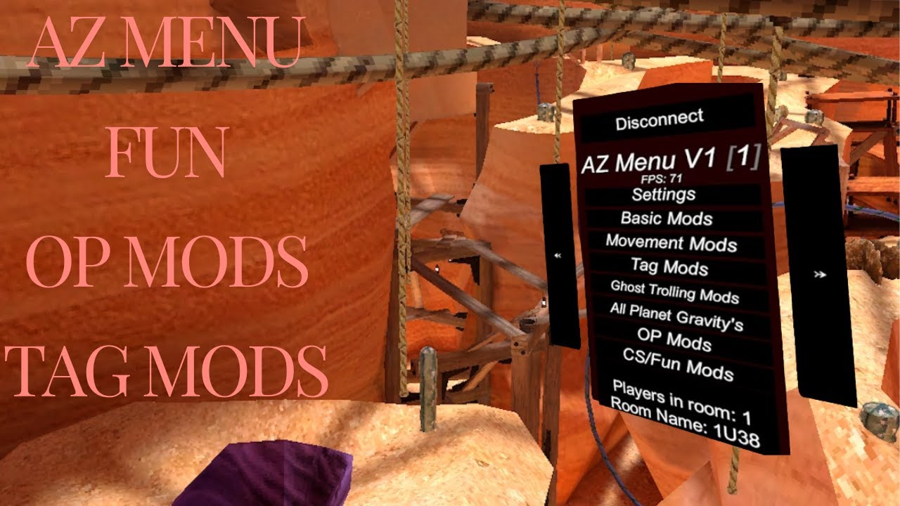 AZ MENU (THE MOST FUN MENU OF ALL TIME) Gorilla tag mod menu showcase ...