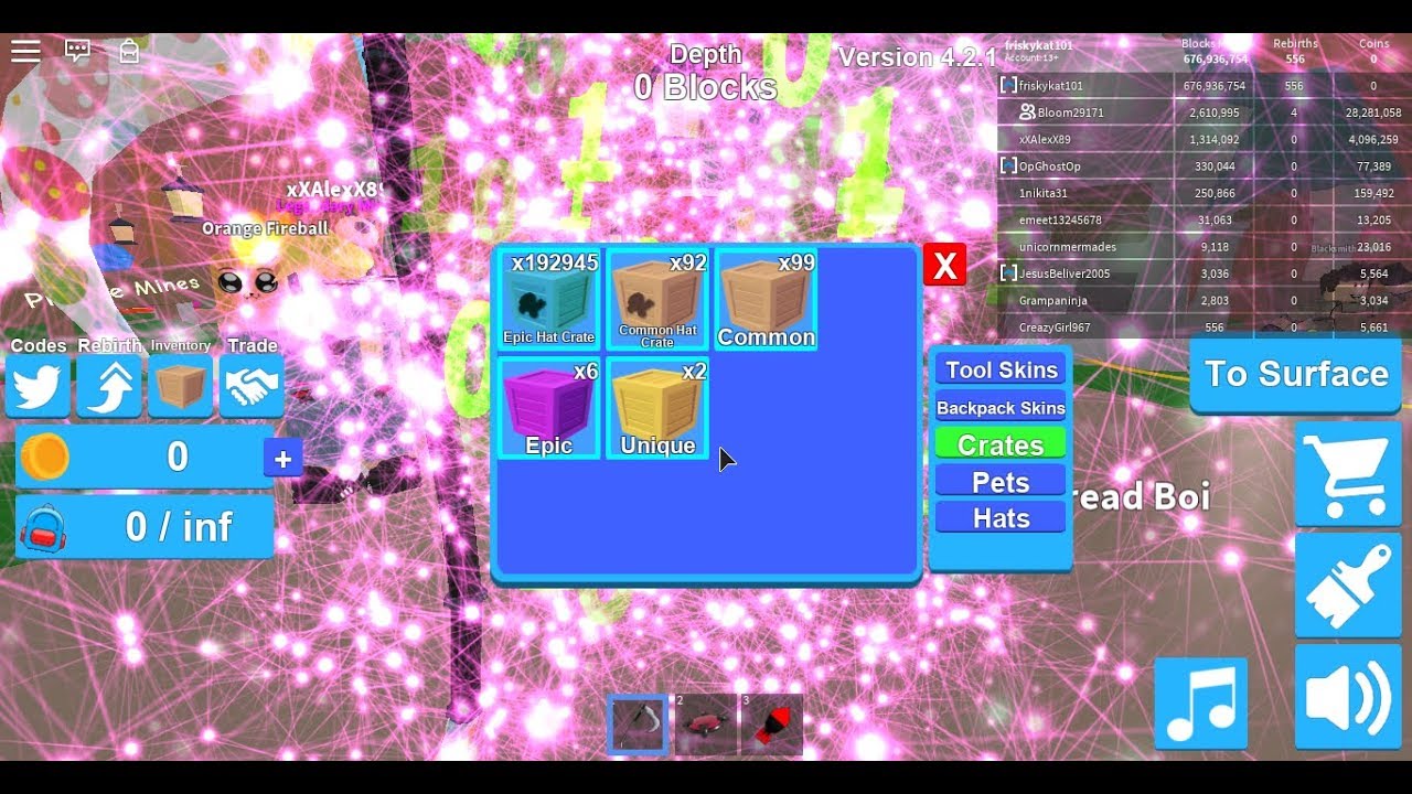 mining sim opening some crates and getting 575 rebirths - YouTube