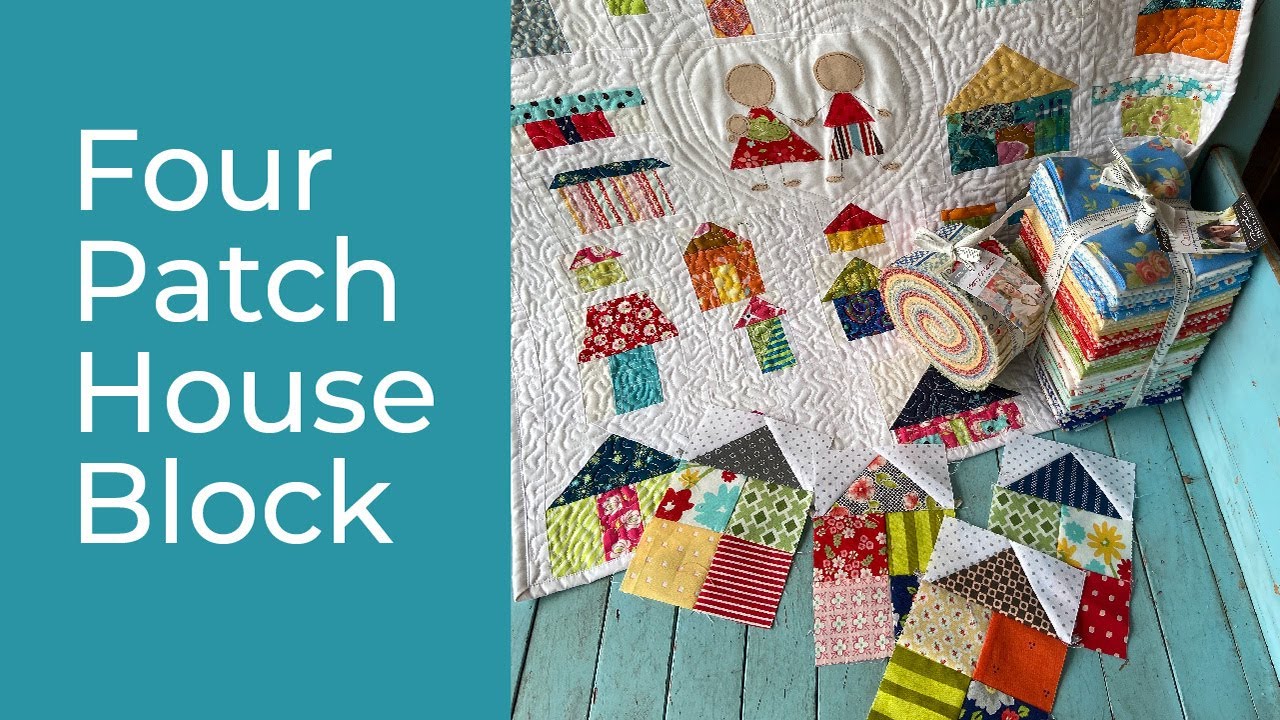 How to sew a four patch house quilt block - YouTube