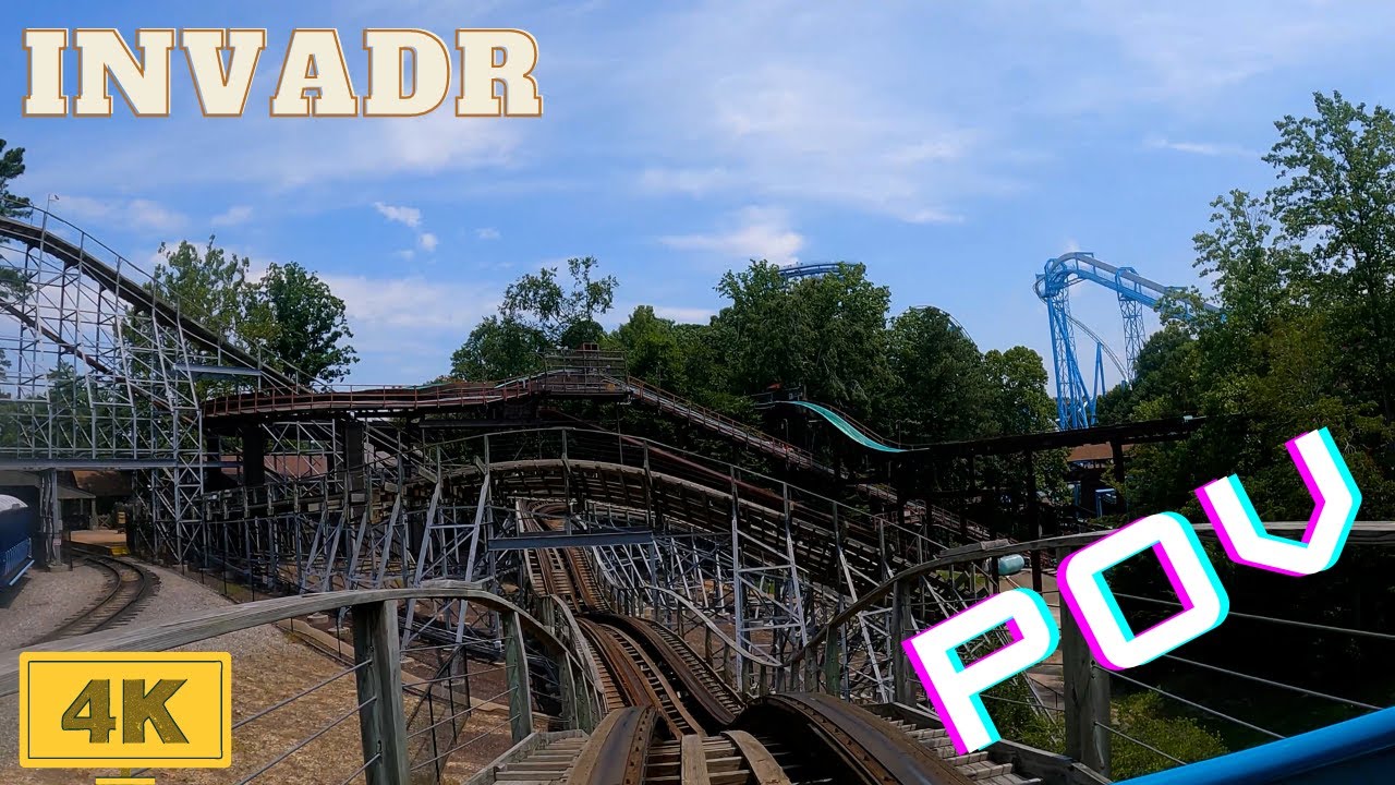 Front Row Ride on InvadR! Wooden Roller Coaster at Busch Gardens ...