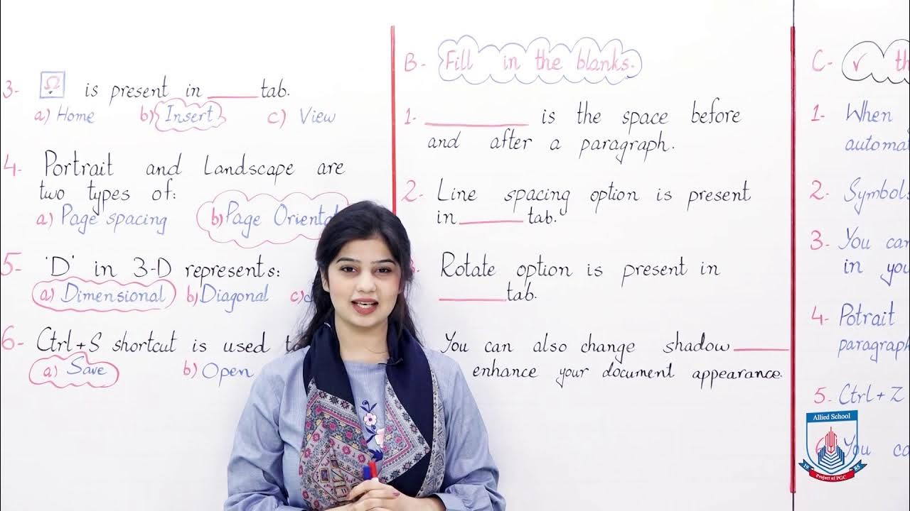 Class 6 - Computer Studies - Chapter 3 - Lecture 4 MS word - Exercise (part 1) - Allied Schools ...