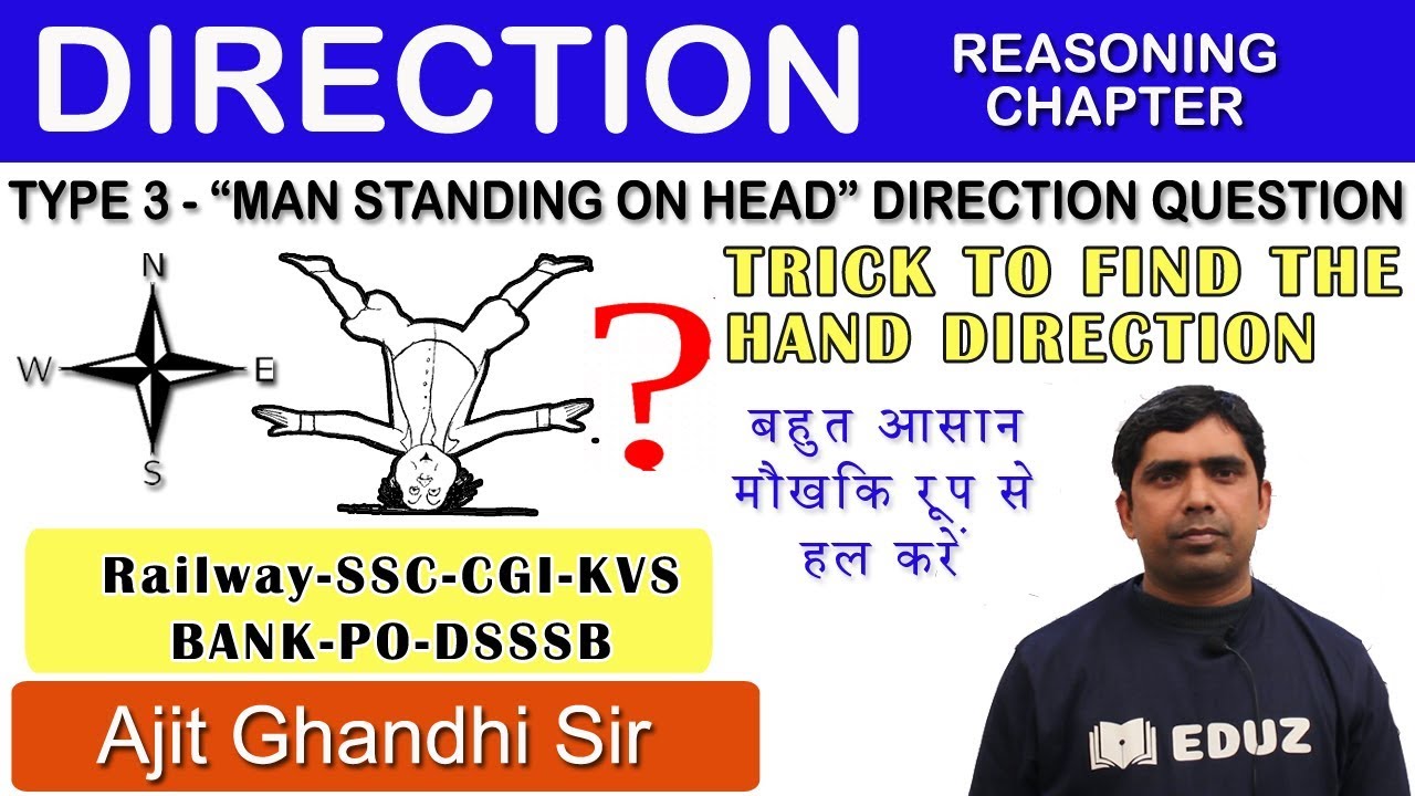 Direction Question Type 3 - Man Standing on Head and Hand Direction ...