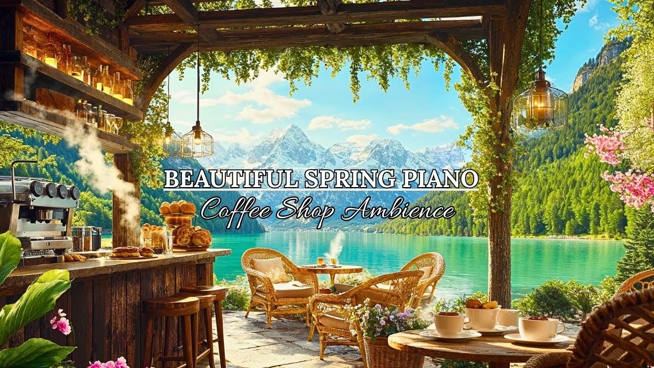 🌿 Cozy Spring Coffee Shop by the Lake | Relaxing Piano & Nature Sounds ...
