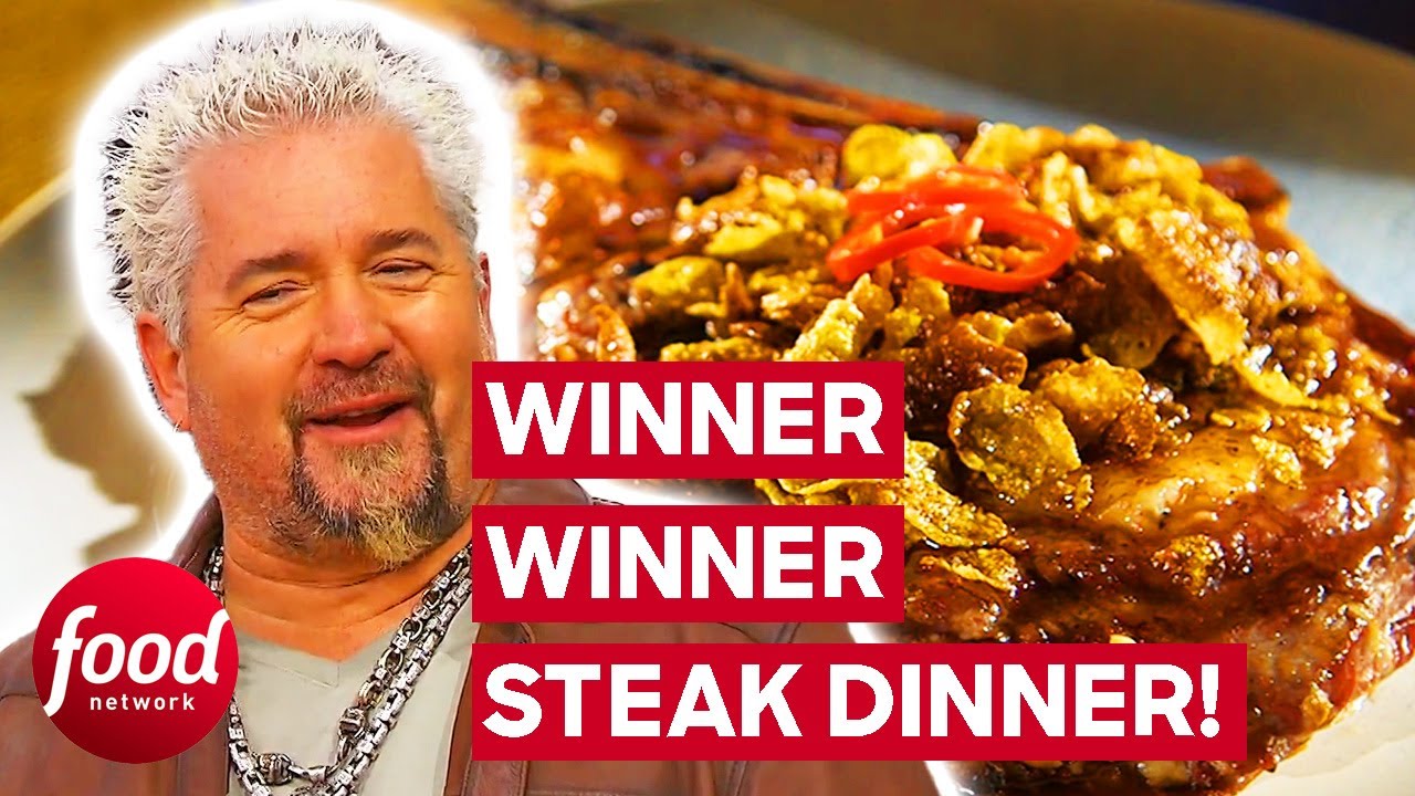 Guy Fieri LOVES Chef's INGENIOUS Steak Dinner! | Guy's Grocery Games ...