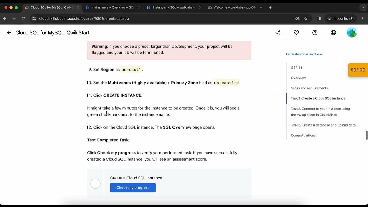 Cloud Sql For Mysql Qwik Start Gsp151 Youtube