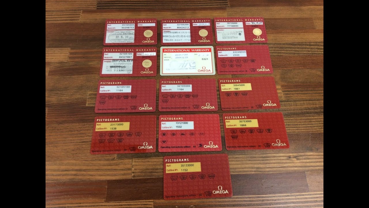 Omega Pictograms & International Warranty ID card set of 13 - YouTube