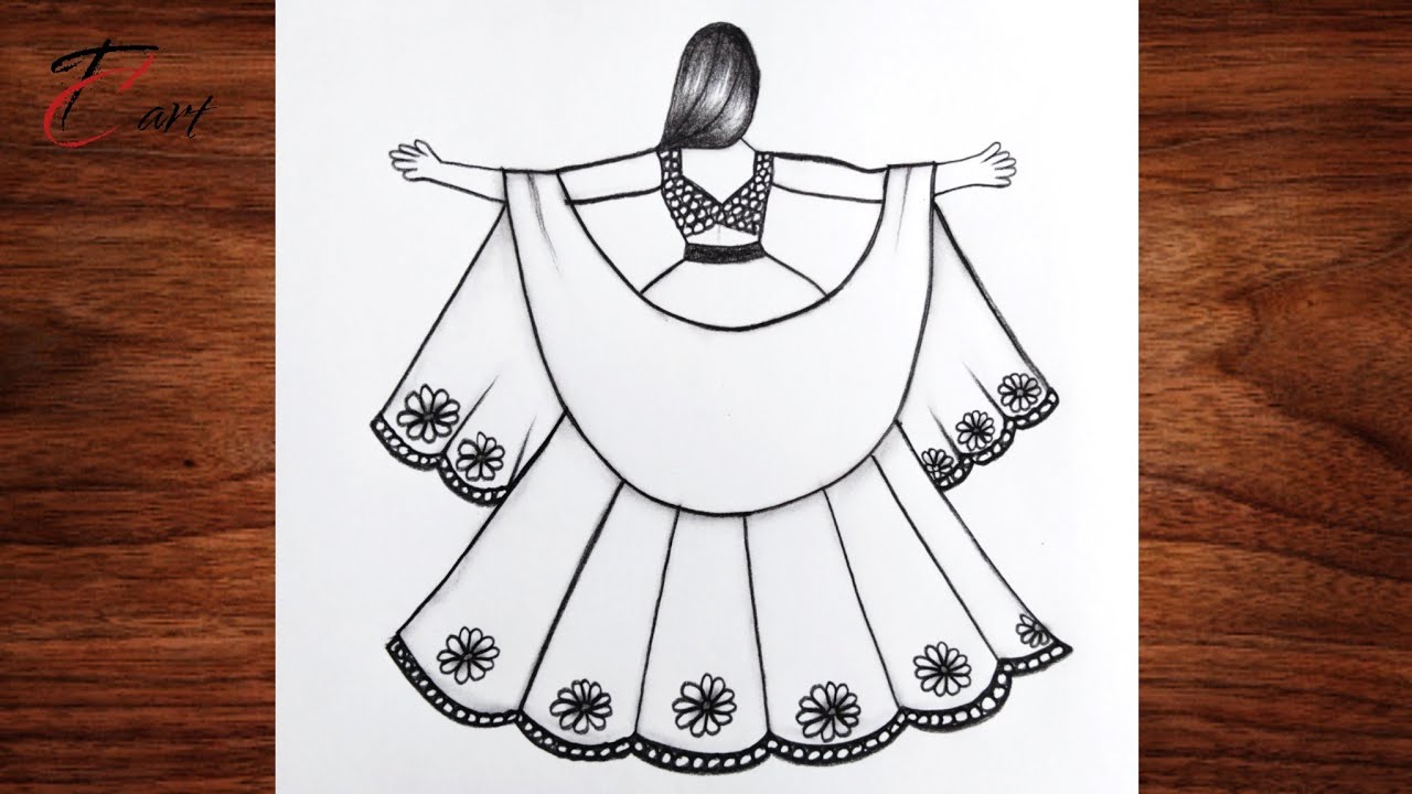 How To Draw A Easy Backside Girl Lehenga Drawing Step By Step ...