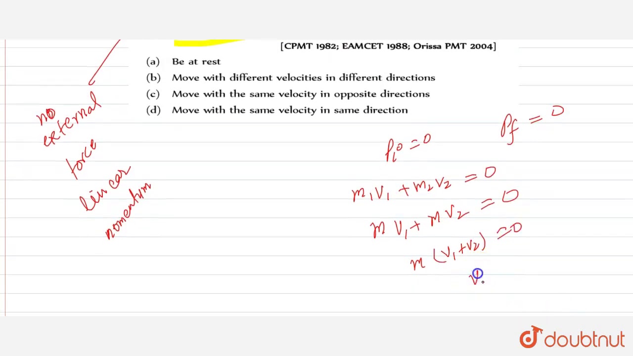 A shell initially at rest explodes into two pieces of equal mass, then ...