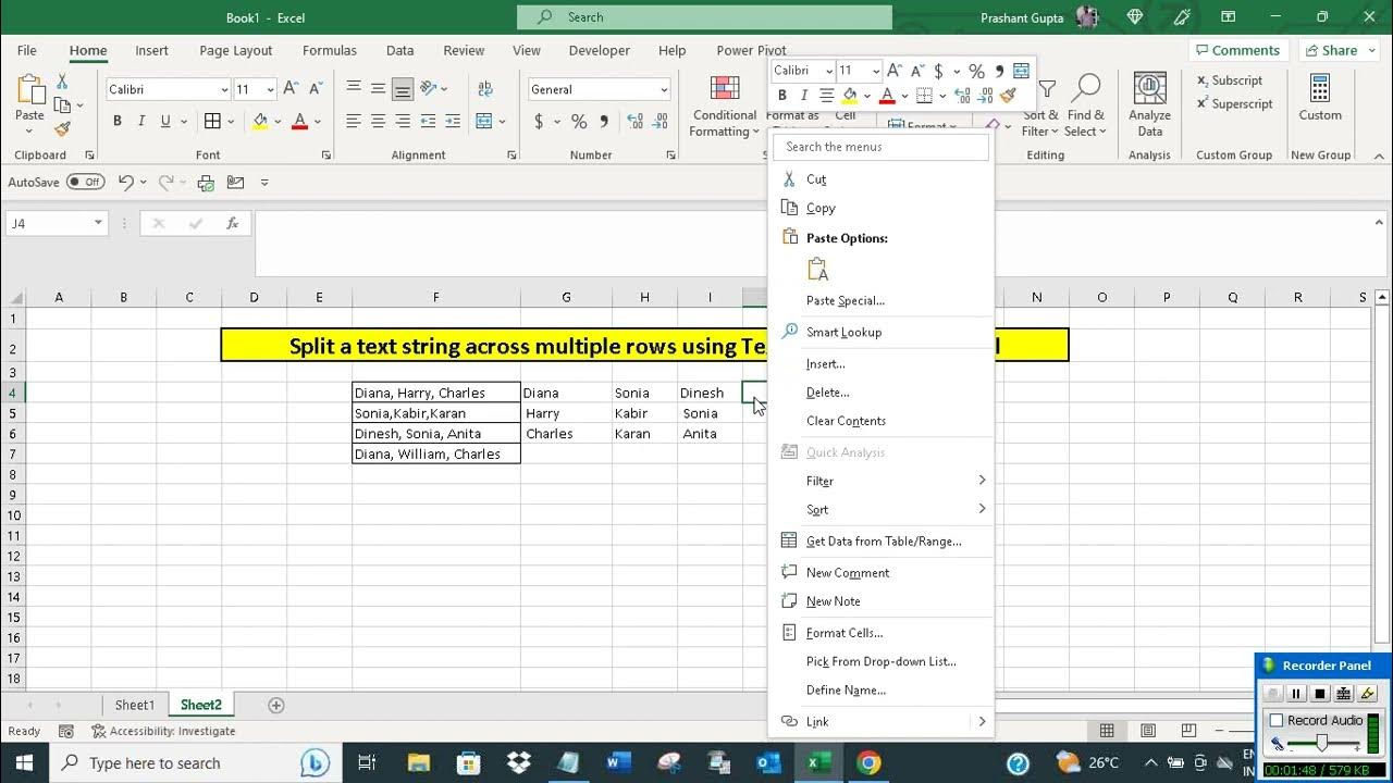 Split text strings across multiple rows using Textsplit function in Excel - YouTube