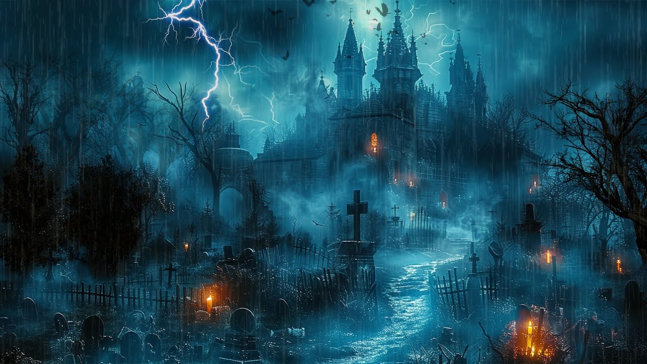 Stormy Night In Medieval Town On Halloween: Thunder Rolls, Rain Pours ...