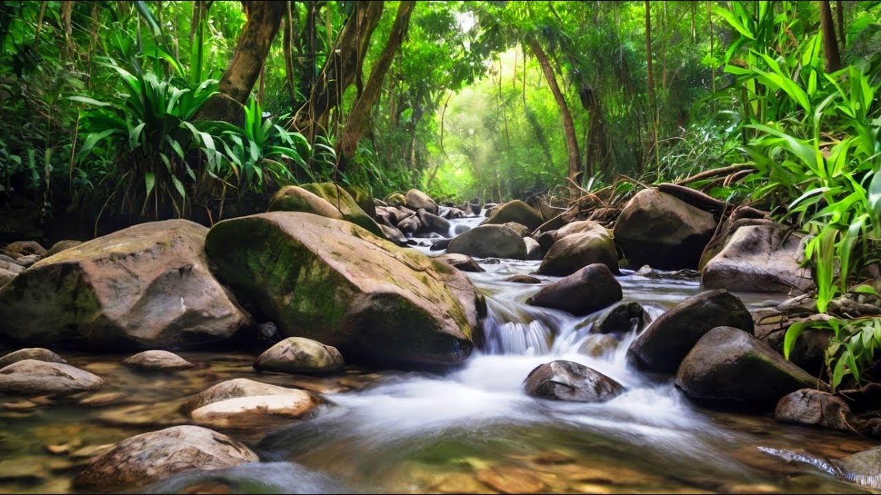 Calm Waterfall & Stream Sounds –Nature White Noise for Relaxation-Water ...