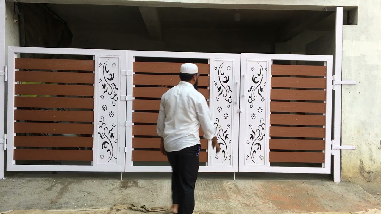 Main gate wpvc panels folding gate - YouTube