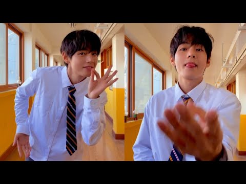 BTS V / Taehyung Doing 2.0 New TikTok Dance Challenge in High School Uniform