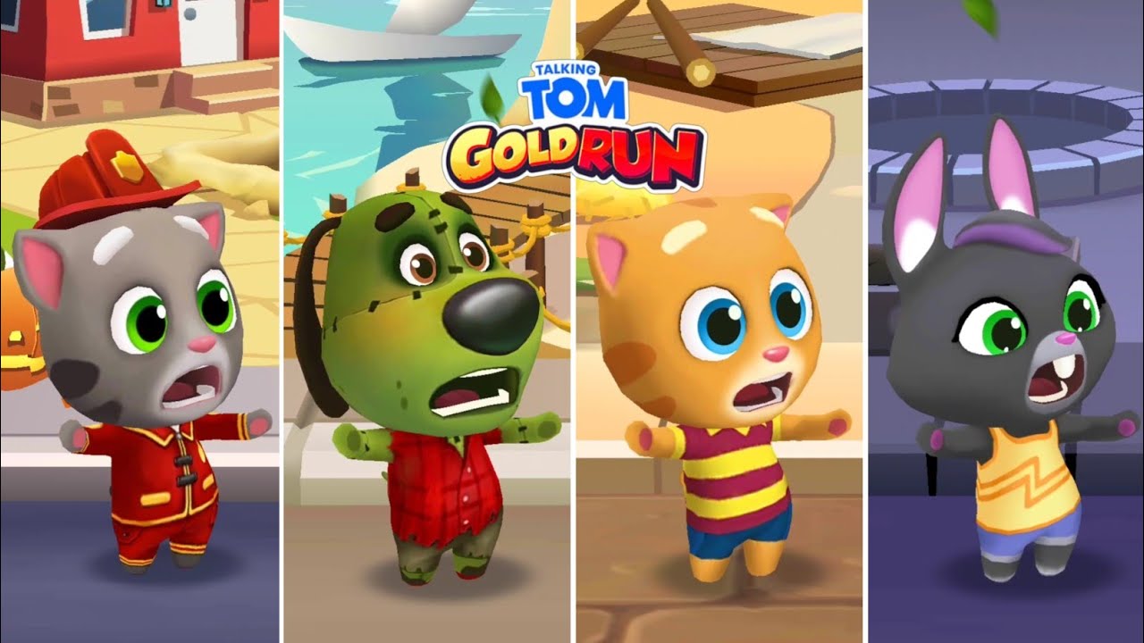 Talking Tom Gold Run Fireman Tom vs Zombie Ben vs Talking Ginger vs ...