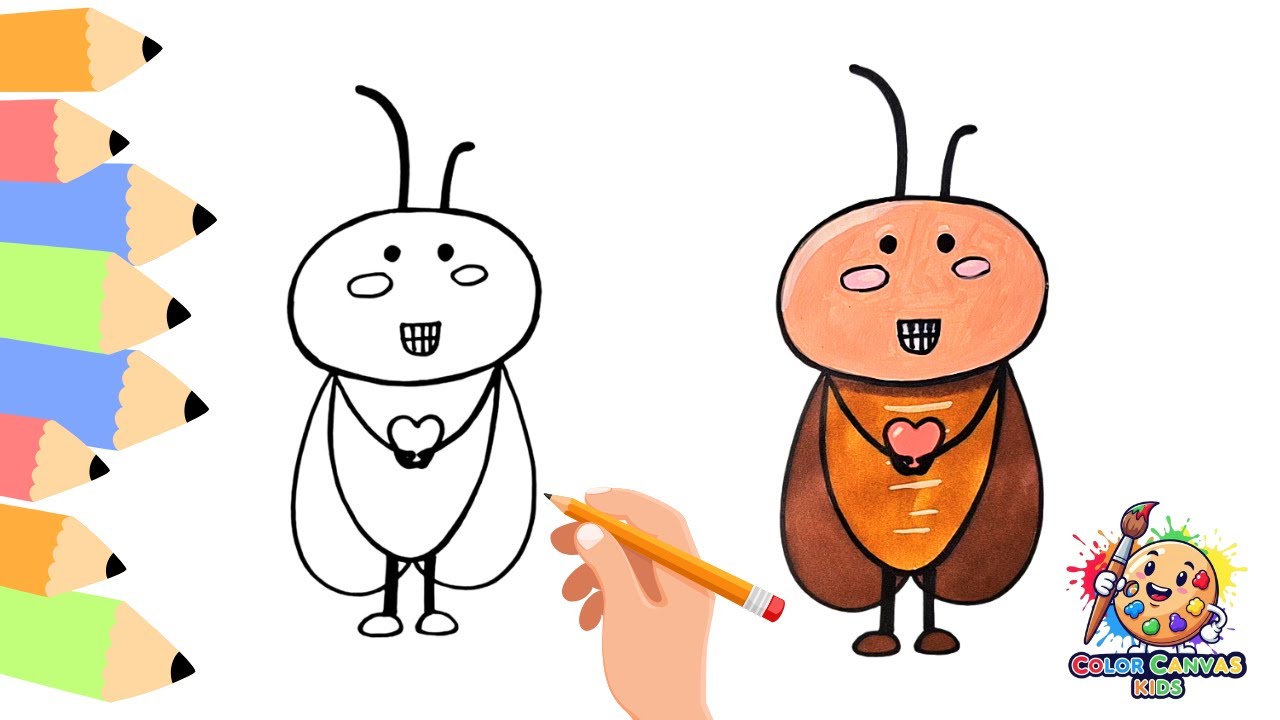 How to Draw a Cute Cockroach and Coloring Step-by-Step | Simple Bug Art ...