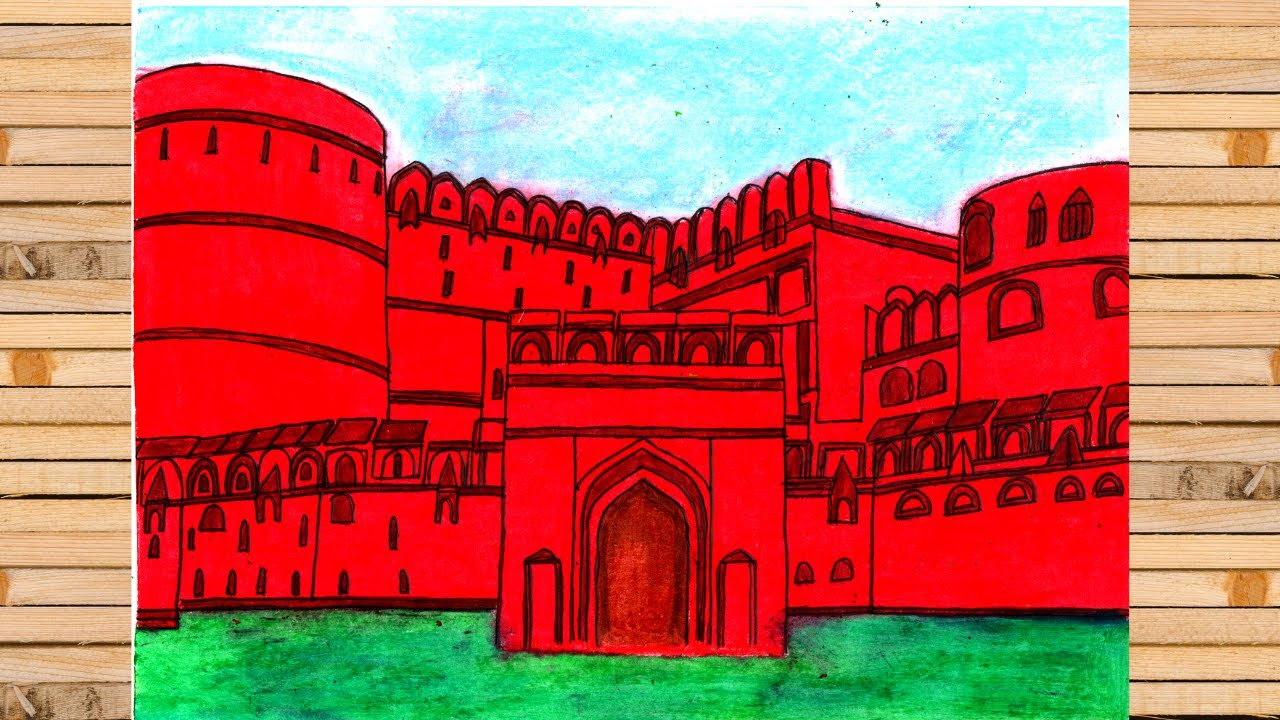 How to draw beautiful Red Fort easy step by step|| Drawing Lal Quila ...