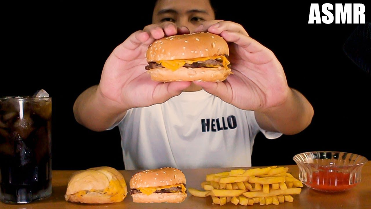 ASMR DOUBLE BBQ BEEF RASHER & CHEESY KING BEEF BURGER - YouTube