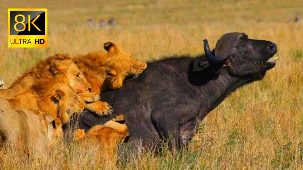 EXTREMELY RARE!!! Fearless Male Lion attacks Buffalo Herd, ALONE ...