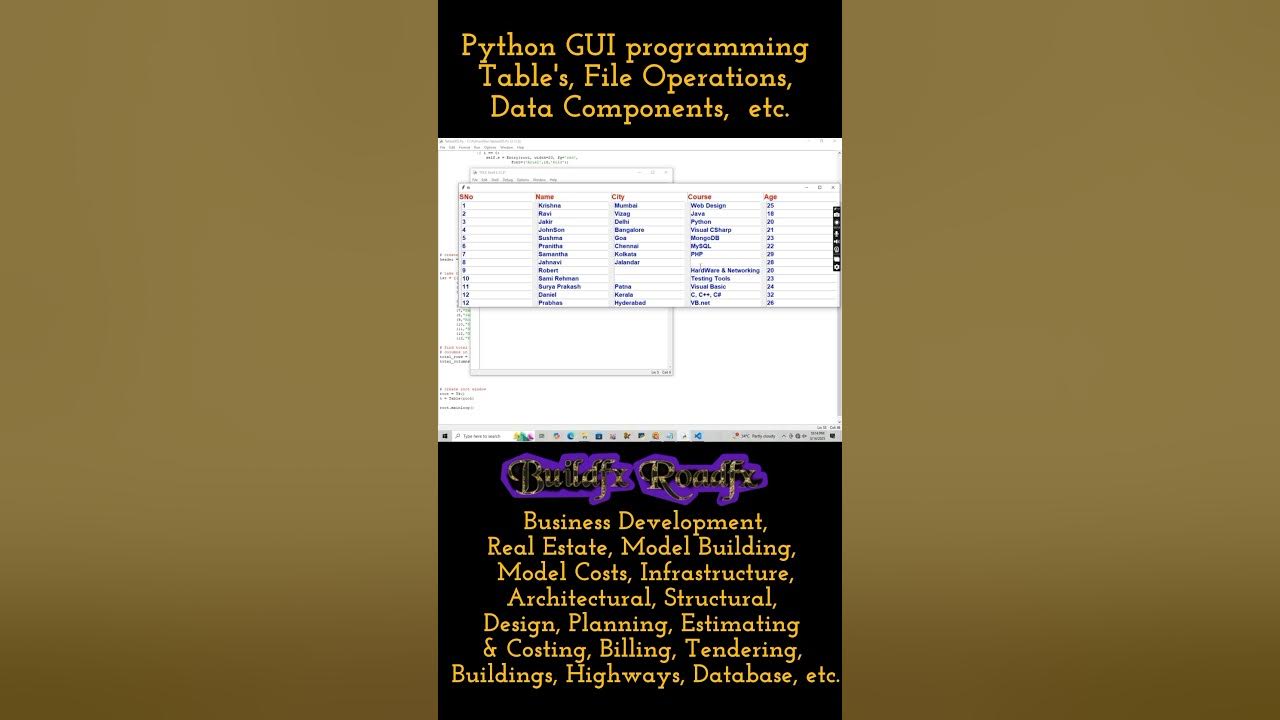 Python GUI, CLI program File Operations, IDLE IDE, #vscode. Data Table ...