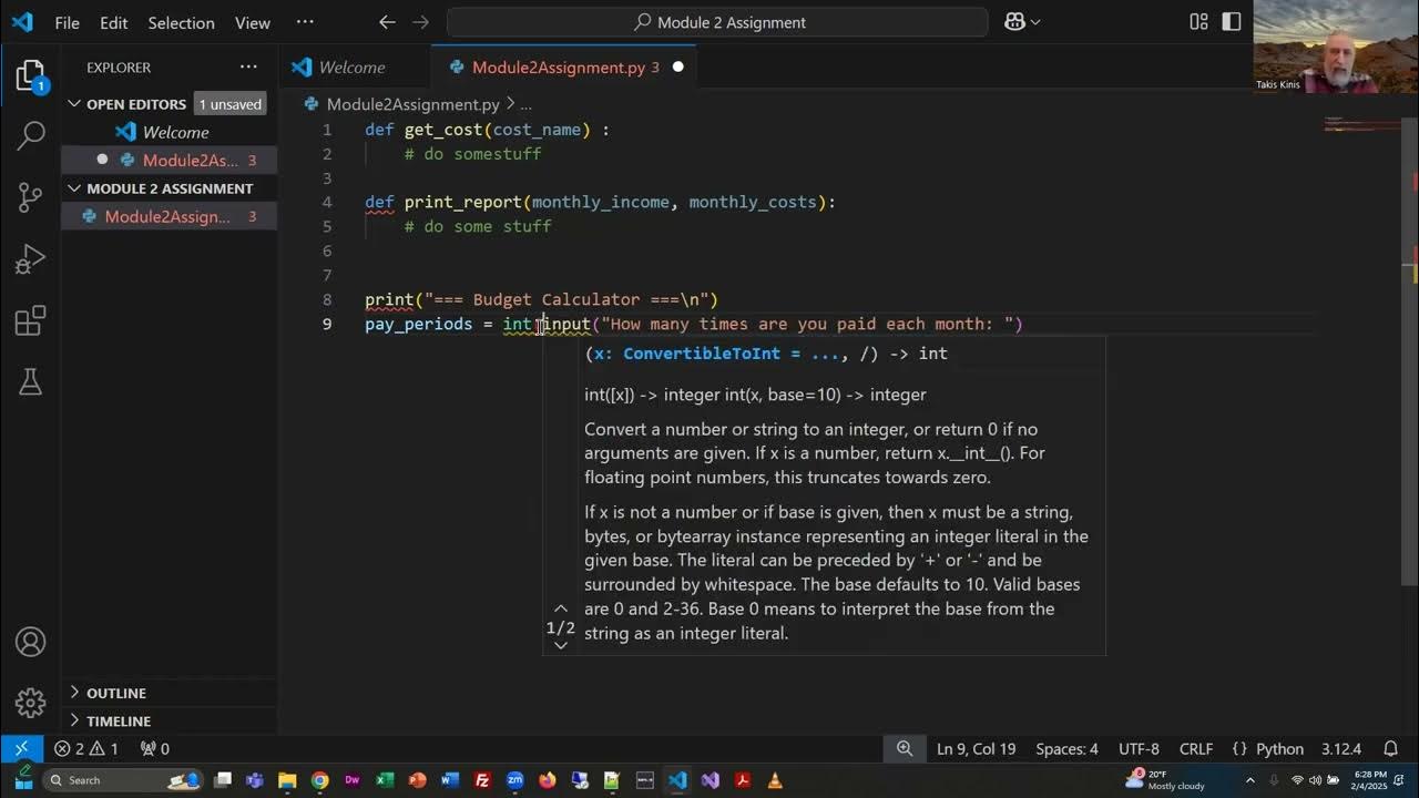Python Programming - Module 2 Assignment - Coding a Budget Calculator - Spring 2025 - YouTube