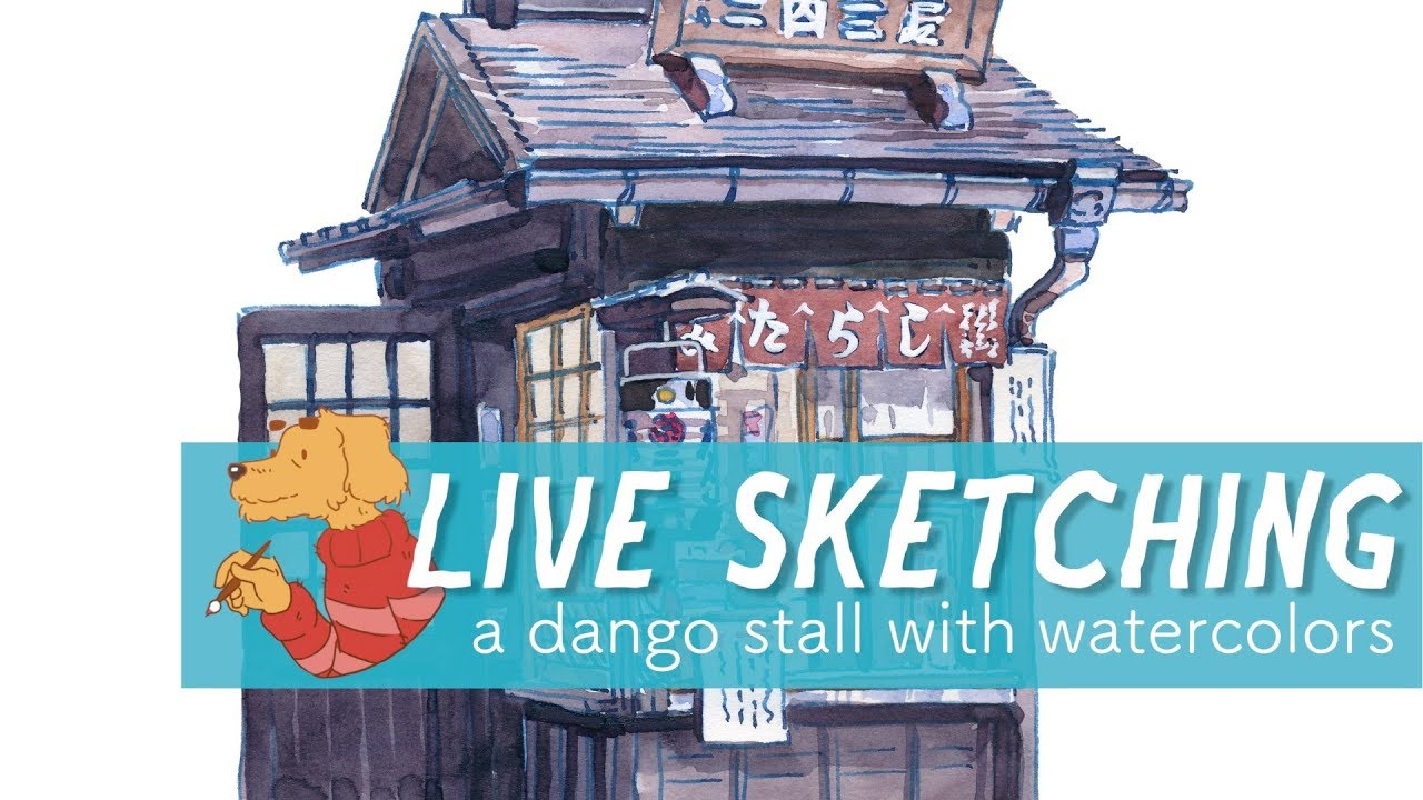Live watercolor sketching a dango stall - YouTube