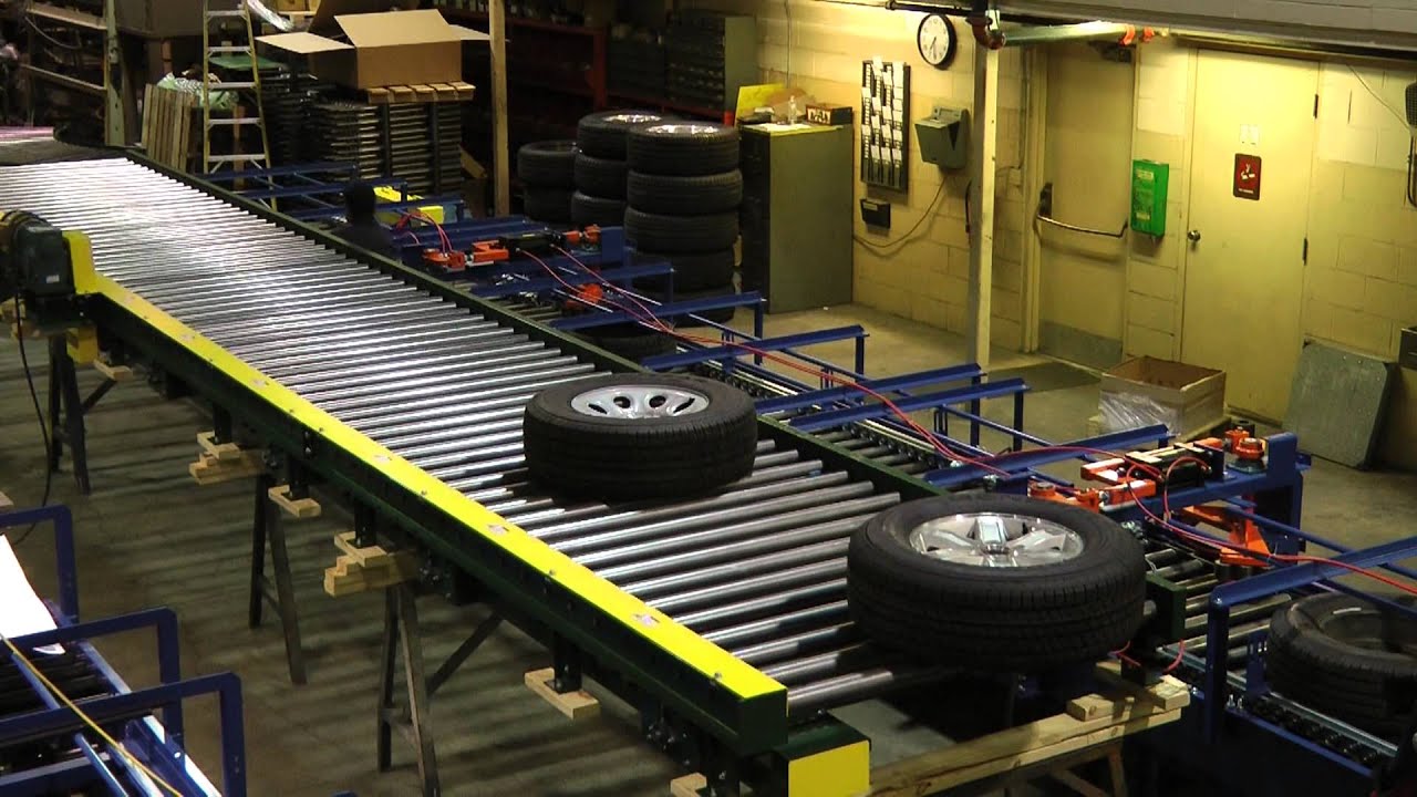Lathrup Industries - Tire Pallet Accumulating Conveyor - YouTube