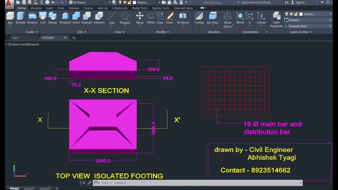 How to draw a sloping isolated footings in Autocad II Square footing ...