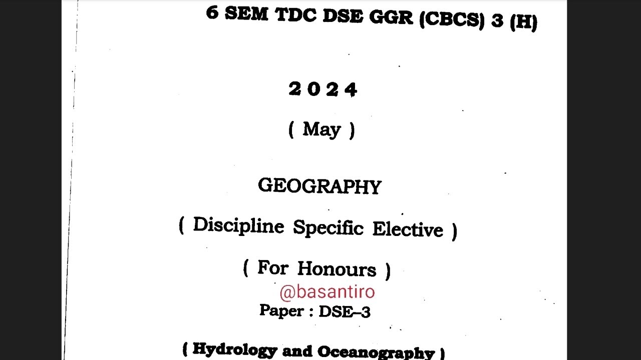 BA 6th semester geography DSE 3 paper hydrology and oceanography for ...