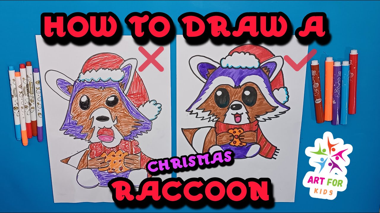 How To Draw A Christmas Raccoon😀😀 - YouTube