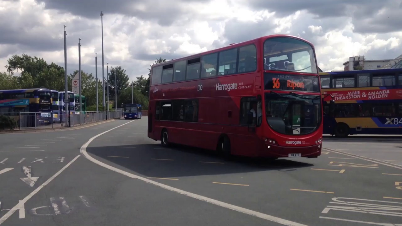Transdev the Harrogate Bus Company 3614 leaving Leeds city bus station ...