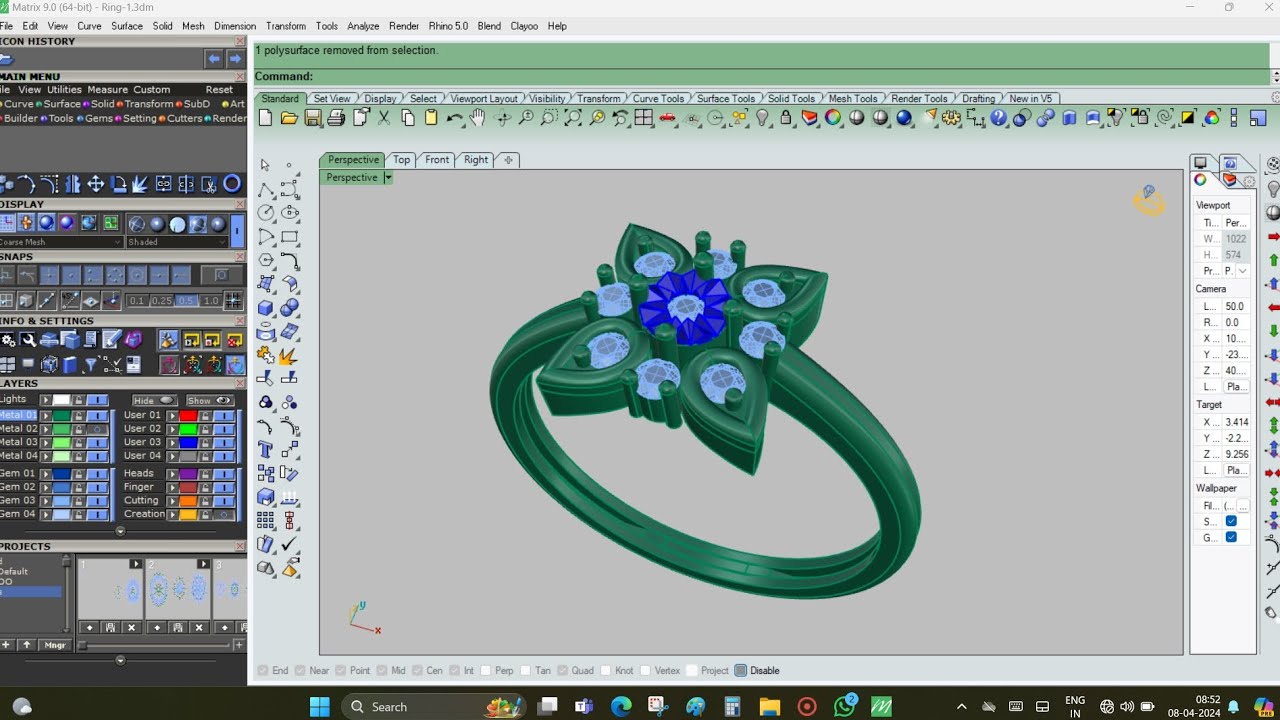 how to make a jewellery design cad Matrix 9.0 rhino 5 🦏 #jewellery # ...