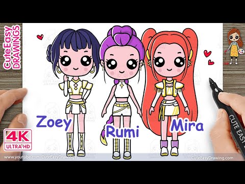 How to Draw Rumi, Zoey & Mira (Kpop Demon Hunters) – How to Draw Huntrix Step by Step Tutorial