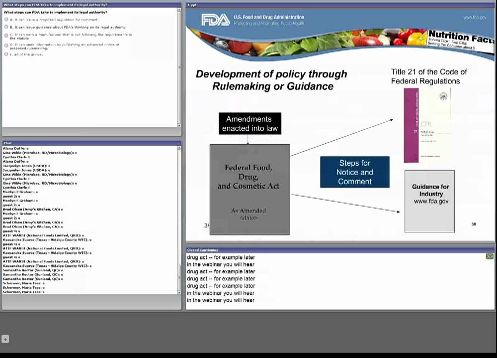 CFSAN/JIFSAN Food and Nutrition Webinar - Intro to FDA and the Food and ...