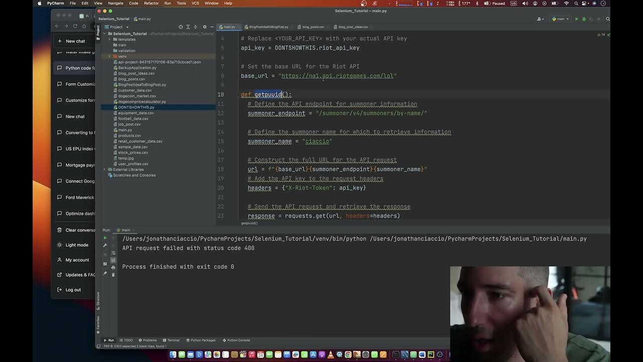 Part 1: Using ChatGPT with League Of Legends API : Setting Up the API - YouTube