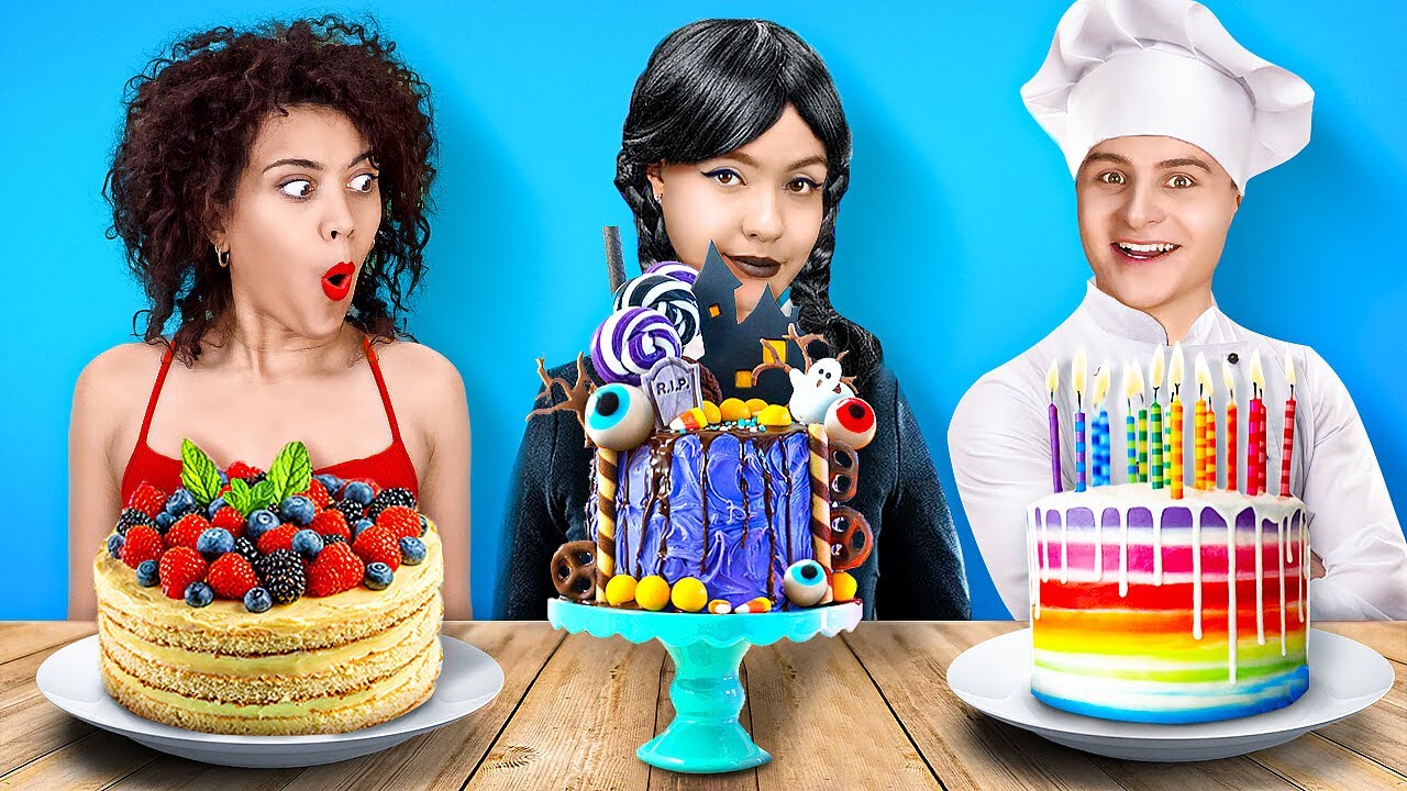 WEDNESDAY VS GRANDMA COOKING CHALLENGE || Cake Decorating and Pancake ...