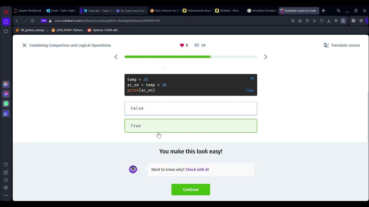 20 Combining Comparison and Logical Operations | Python Developer | Sololearn - YouTube