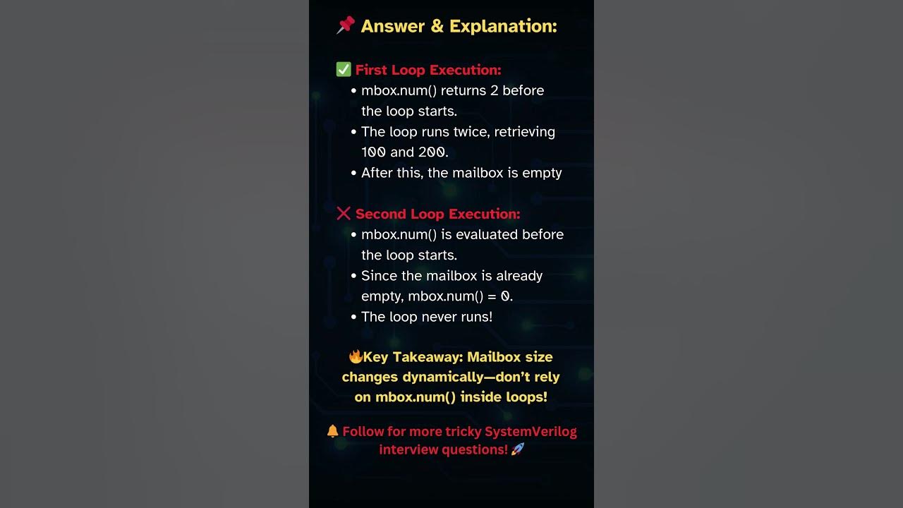 SystemVerilog Mailbox Trap! The Loop That Fails – Can You Spot the Bug? 🤯#interview #programming ...