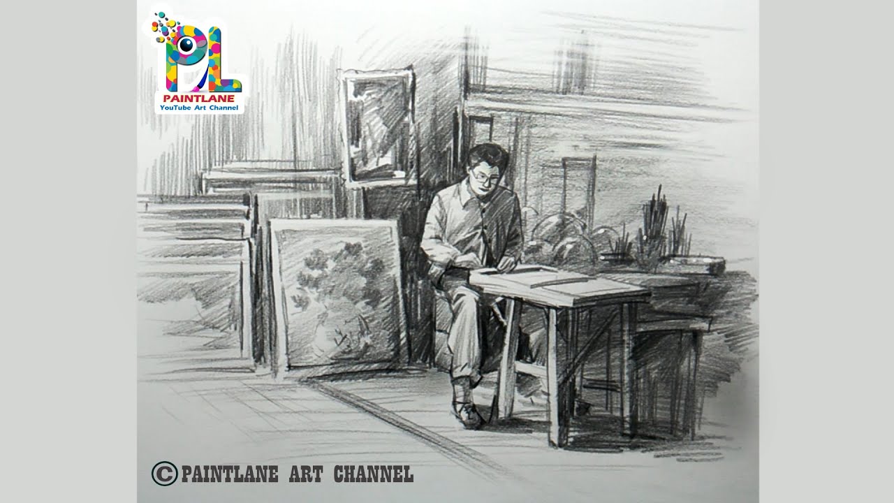 Drawing and Shading Man Working In A Frame Shop | Step by Step Pencil ...