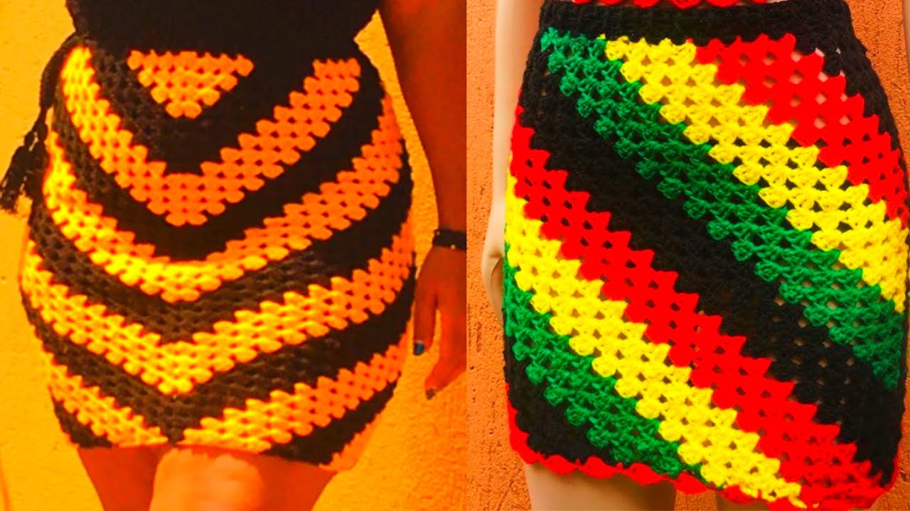 How to crochet a diagonal granny square skirt 2 in 1 - YouTube