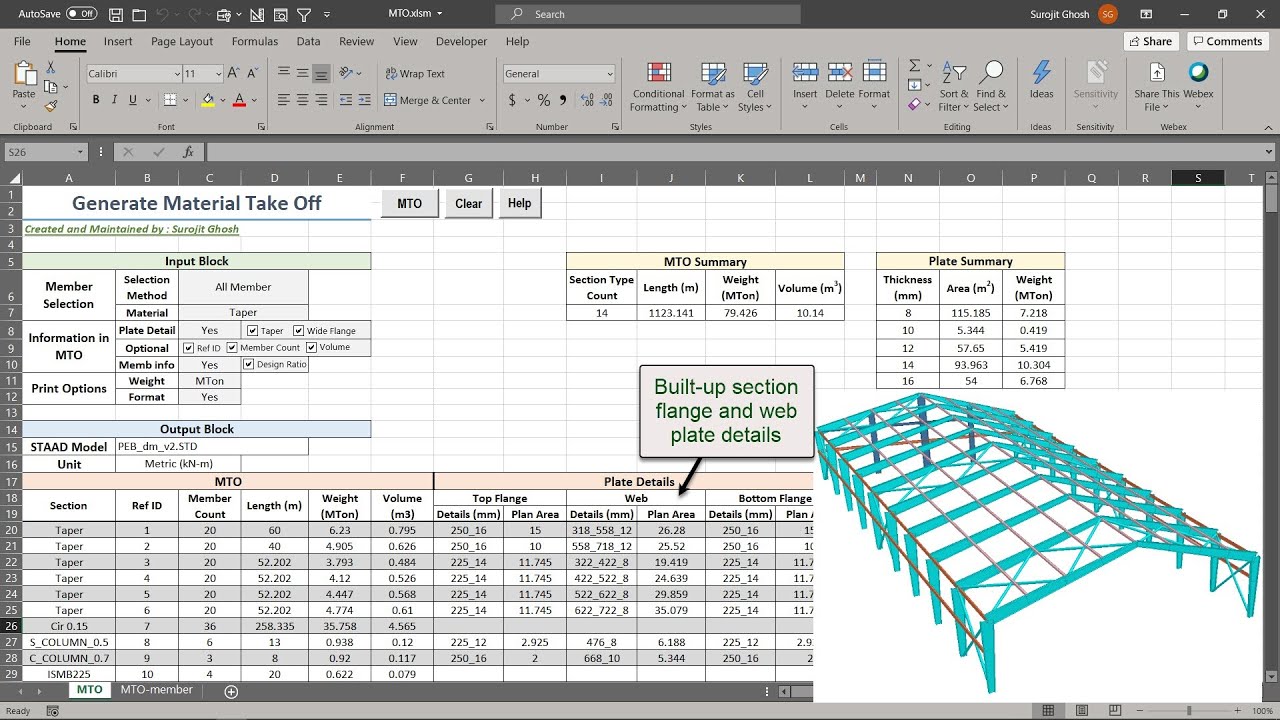 Generate custom Steel Take Off report with built-up section details ...