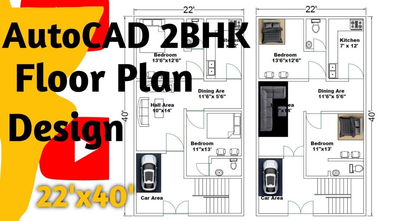 2BHK Floor Plan In AutoCAD !! AutoCAD Floor Plan 2D !! How to 2D ...