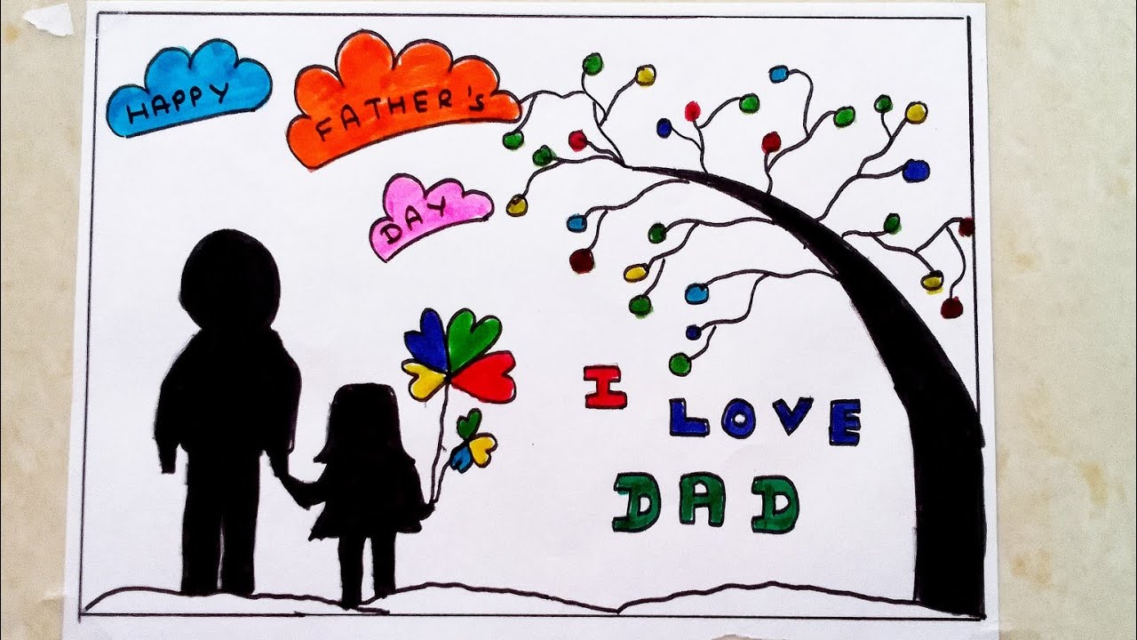 Father's Day Poster Drawing|| Father Girl Bond of father's Day Drawing ...