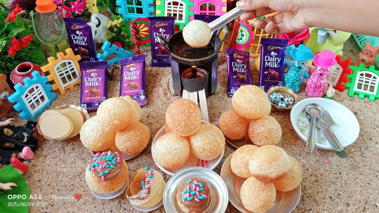 Miniature chocolate fuchka pani puri making , mini kitchen , chocolate ...