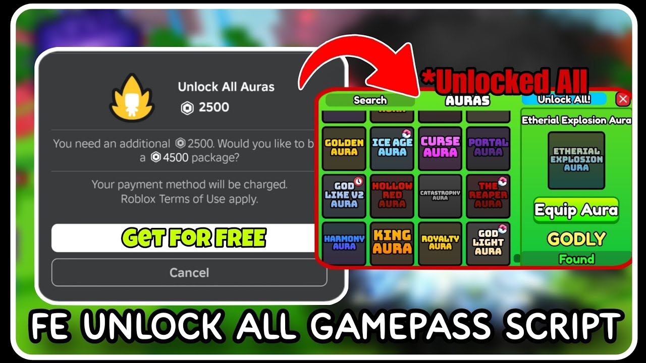 Fe Unlock All Gamepass Script Hack Roblox Scripts Get All Gamepass In Game Youtube