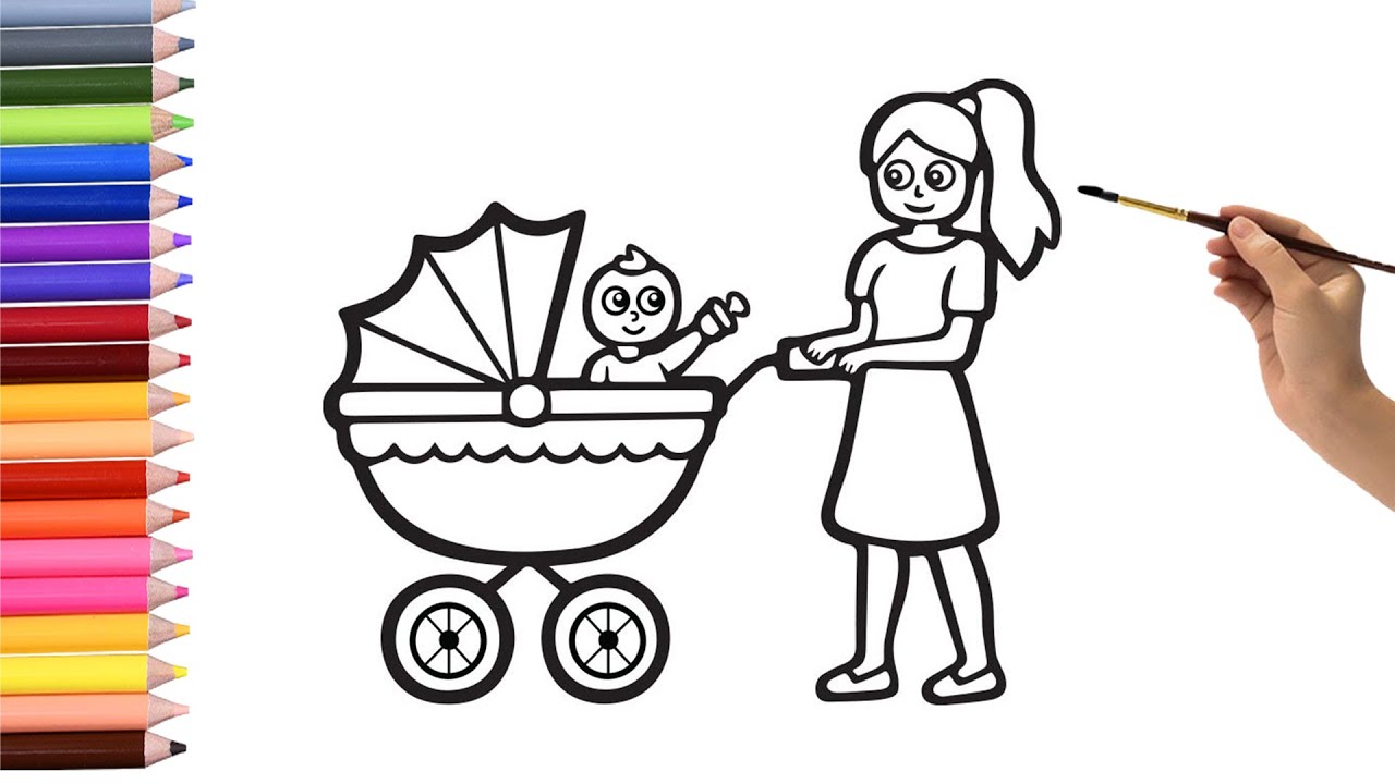 Beautiful Baby Stroller Drawing Painting Colouring for kids Toddlers ...
