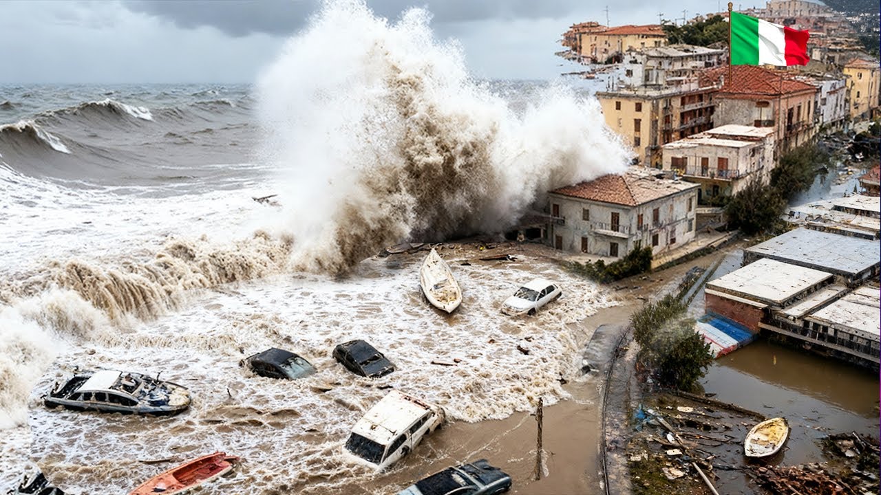Italy Under Storm !🌀 Cyclone Harry Smashes Sicily with 19-Foot Waves 🌊 ...