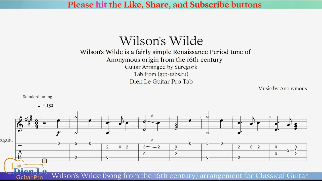 Wilson's Wilde (Song from the 16th century) arrangement for Classical ...