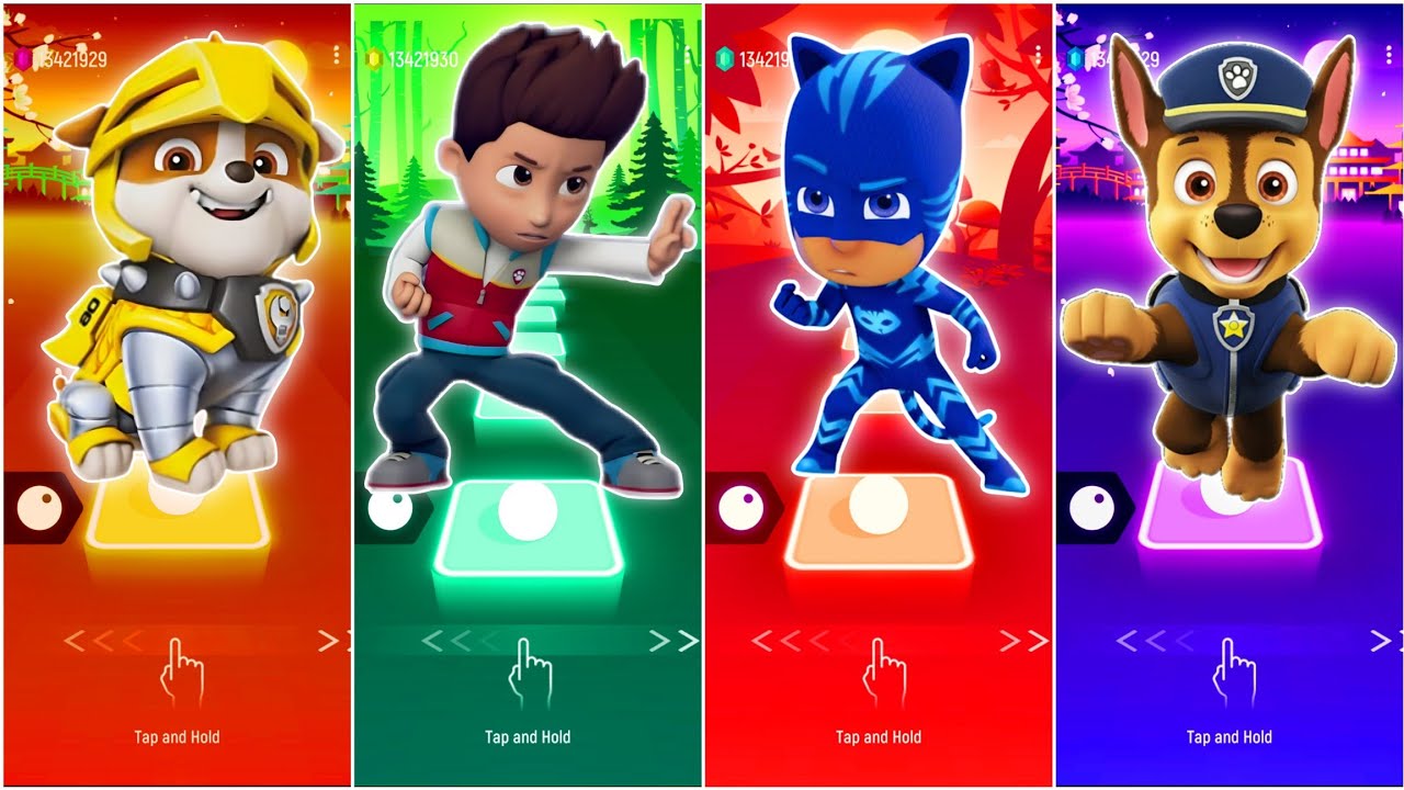 Paw Patrol's Ryder 🆚 Pj Masks 🆚 Chase 🆚 Rubble - Tiles Hop EDM Rush ...